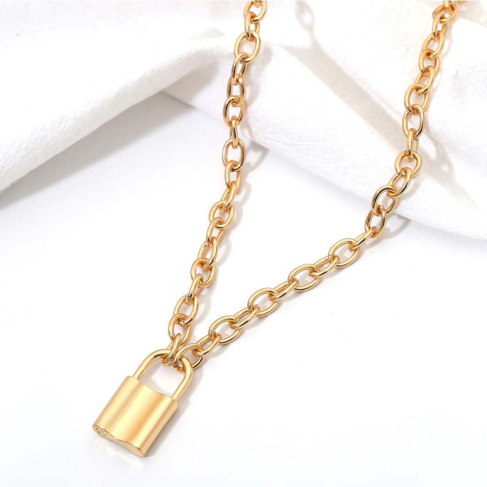 Jewels Galaxy Gold-Plated Lock Shaped Necklace