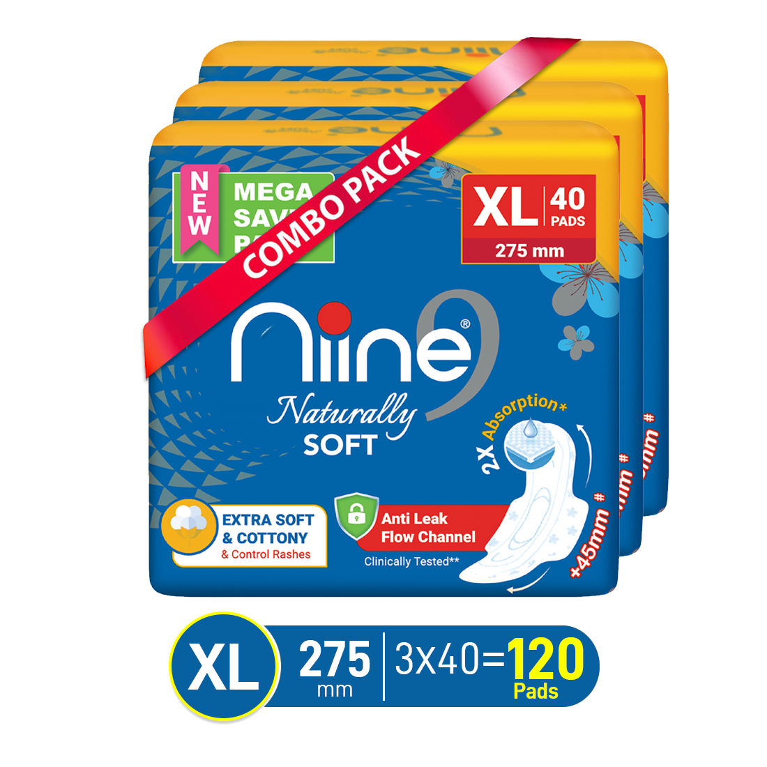 NIINE Naturally Soft XL Sanitary Pads With Anti Leak Flow Channel ...