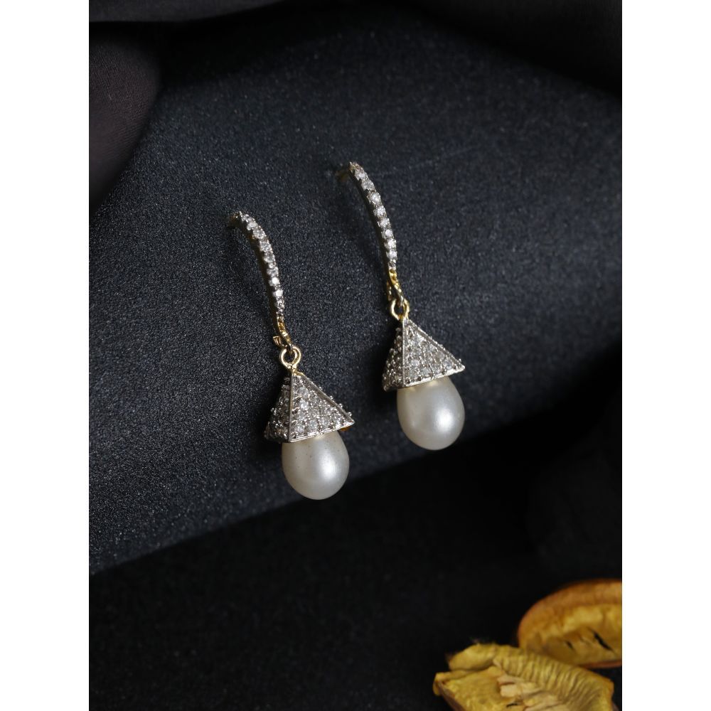 Jazz And Sizzle White Gold Plated American Diamond & Pearl StuddedTear ...