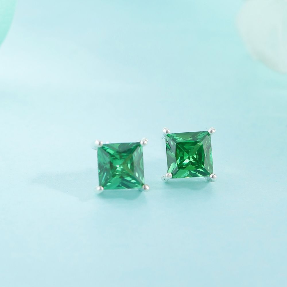 Hiara Jewels Square Green American Diamond Rhodium Studs in 925 ...