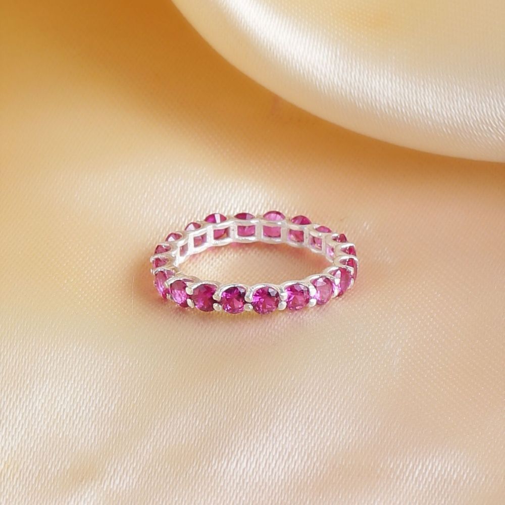 Hiara Jewels Red Eternity Round American Diamond Rhodium Band in 925 Silver