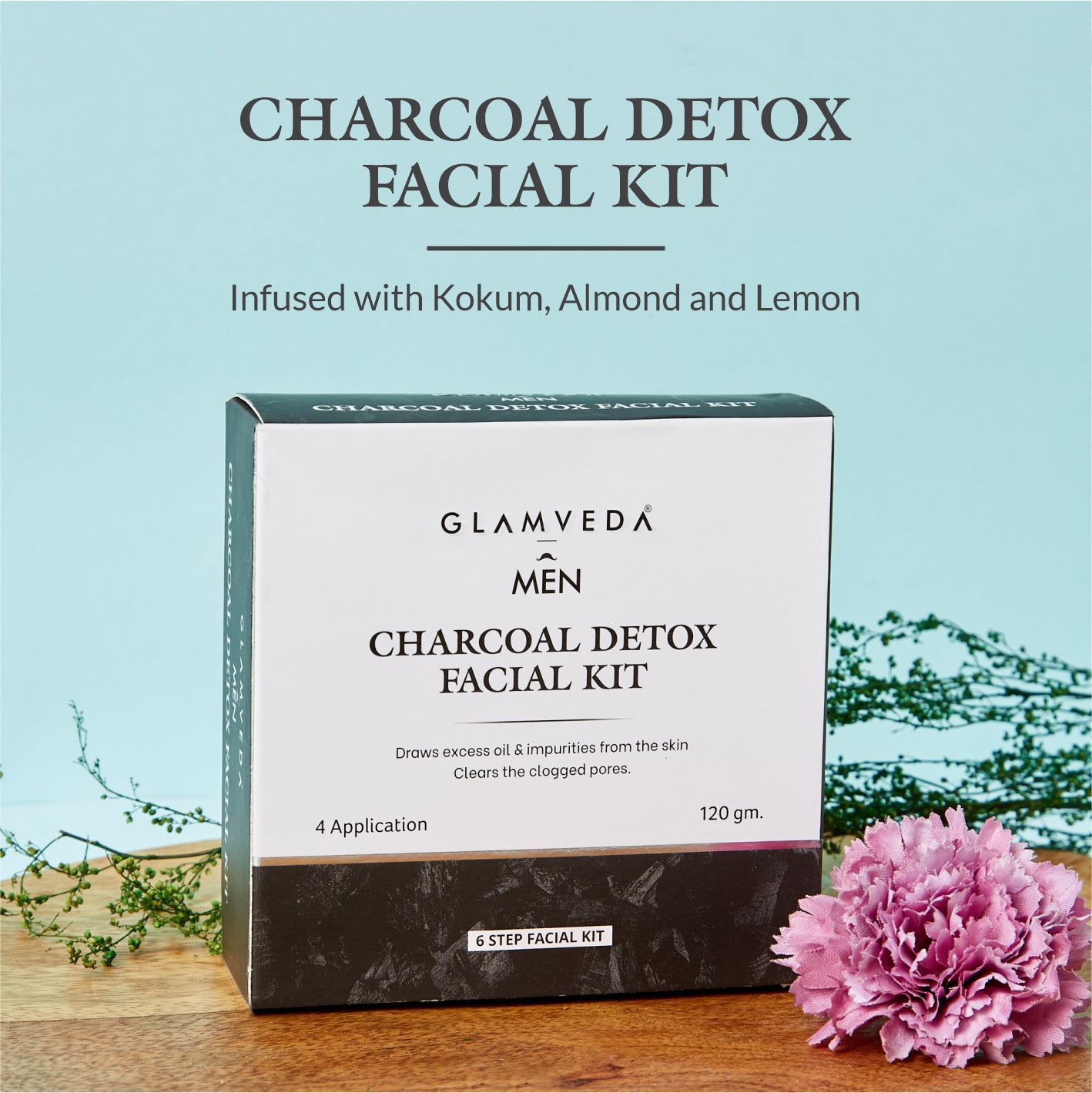 Glamveda Men Charcoal Facial Kit 6 Steps Facial 120 Gm