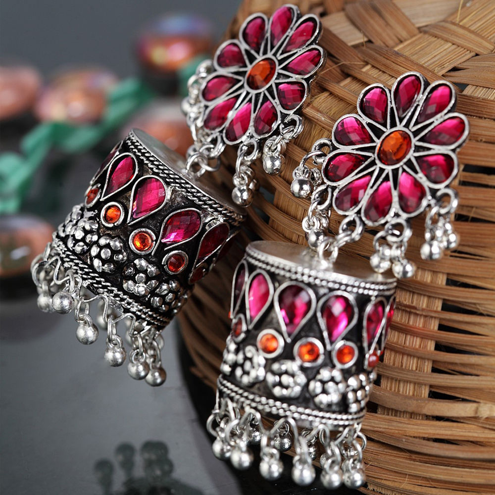 Moedbuille Dome Shaped Handcrafted Multi Color Enamel Silver-Plated ...