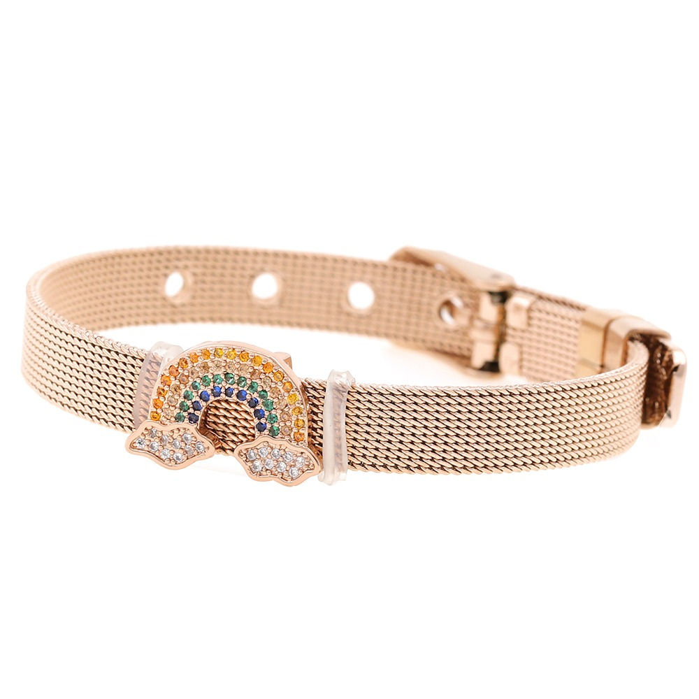 Johori.com Round Evil Eye Watch Mesh Strap Bracelet - Gold