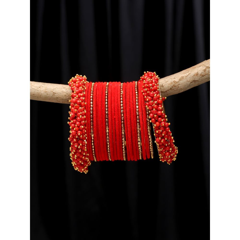 YouBella Women Set of 4 Red & Gold-Plated Bangles