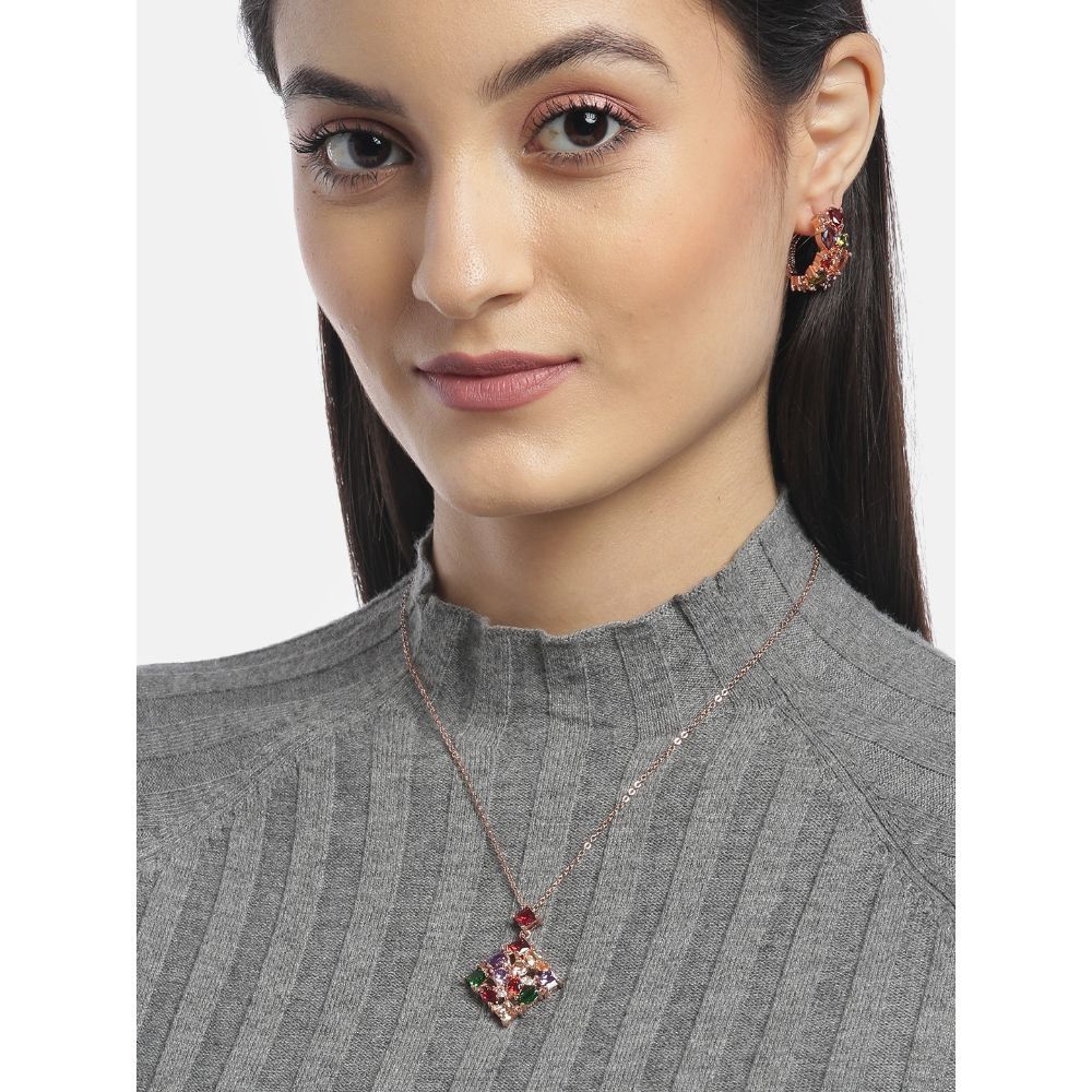 YouBella Green Red Rose Gold-Toned Stone Studded Diamond Shaped ...