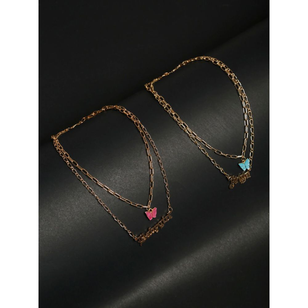 YouBella Set Of 2 Gold-Plated & Pink Gold-Plated Layered Chain