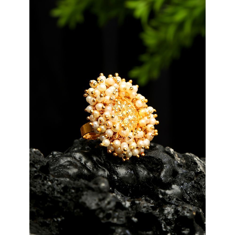 YouBella Gold-Plated & Yellow Pearl Beaded Finger Rings