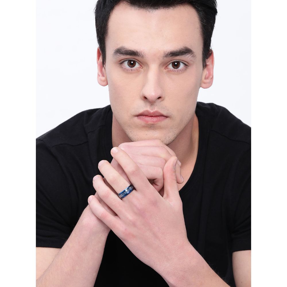 YouBella Men Blue Silver-Toned Textured Finger Ring