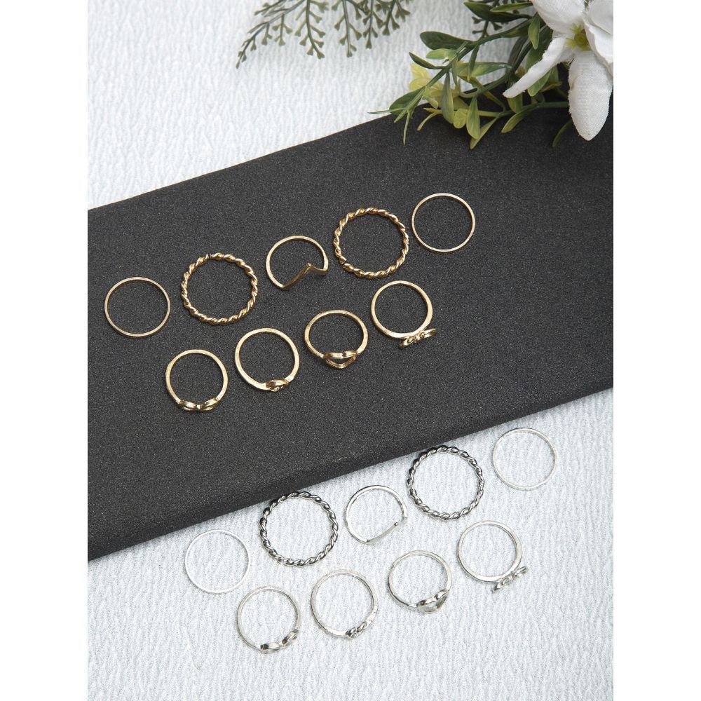 YouBella Set Of 18 Gold-Toned & Silver-Toned Textured Finger Rings