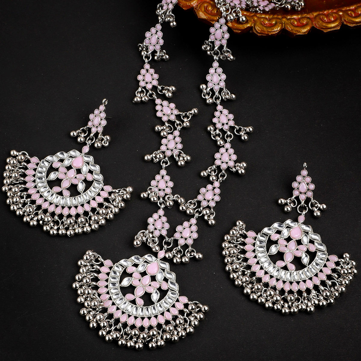Karatcart Oxidised Silver Baby Pink Kundan Studded Antique Rani Haar ...