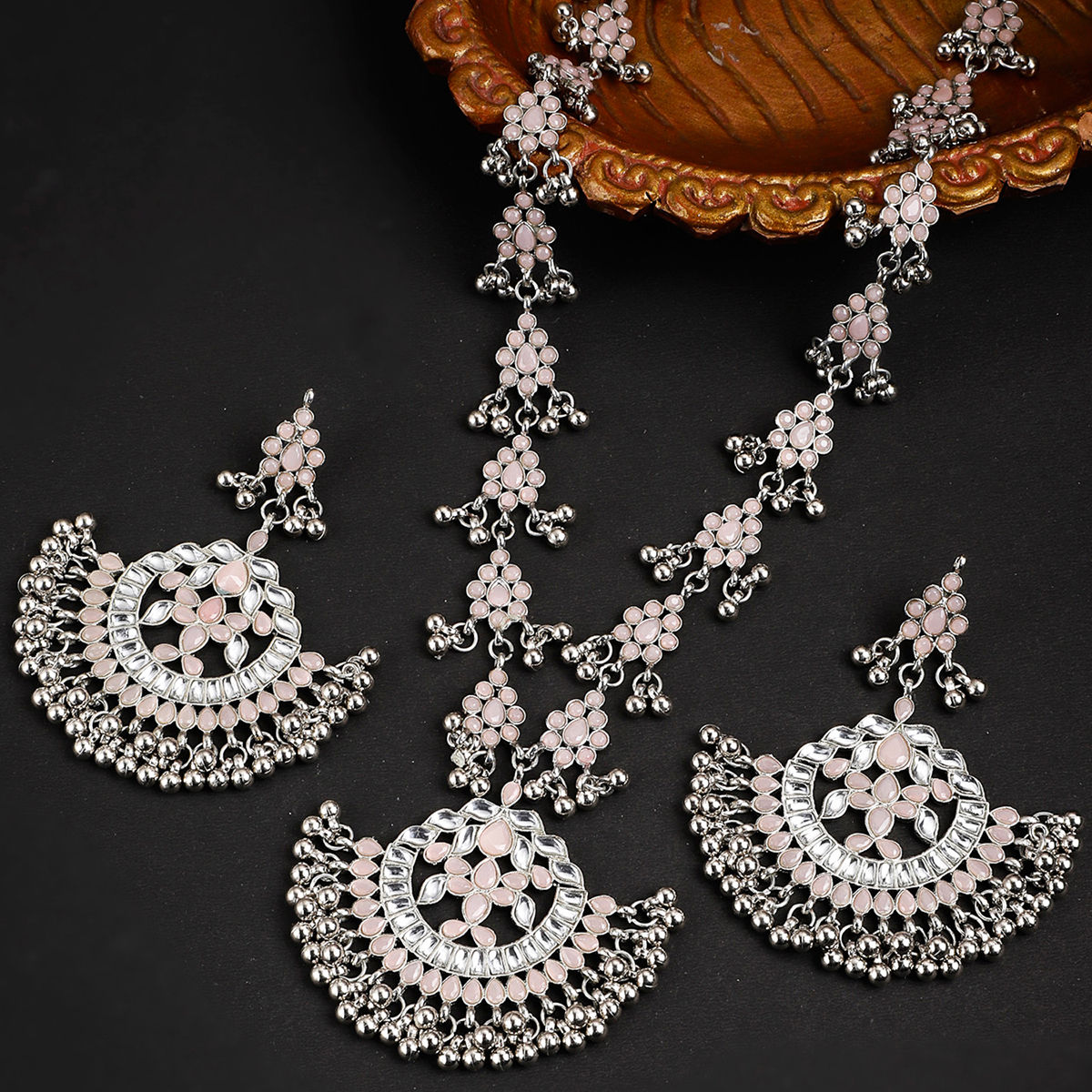 Karatcart Oxidised Silver Peach Kundan Studded Antique Rani Haar ...
