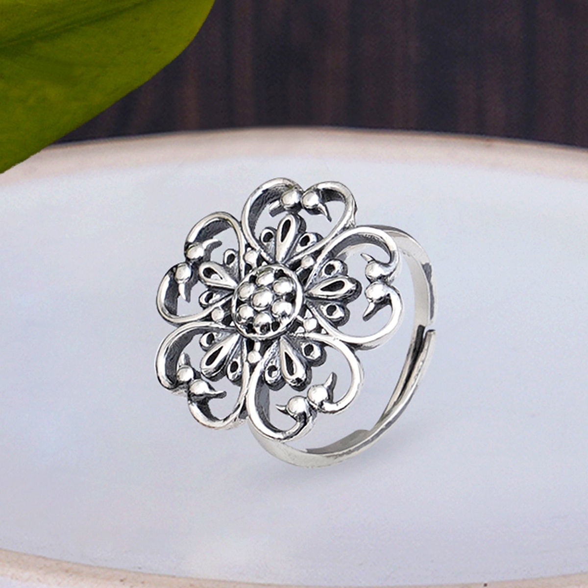 KUNUZ by Karatcart 925 Sterling Silver Oxidised Antique Adjustable Ring ...