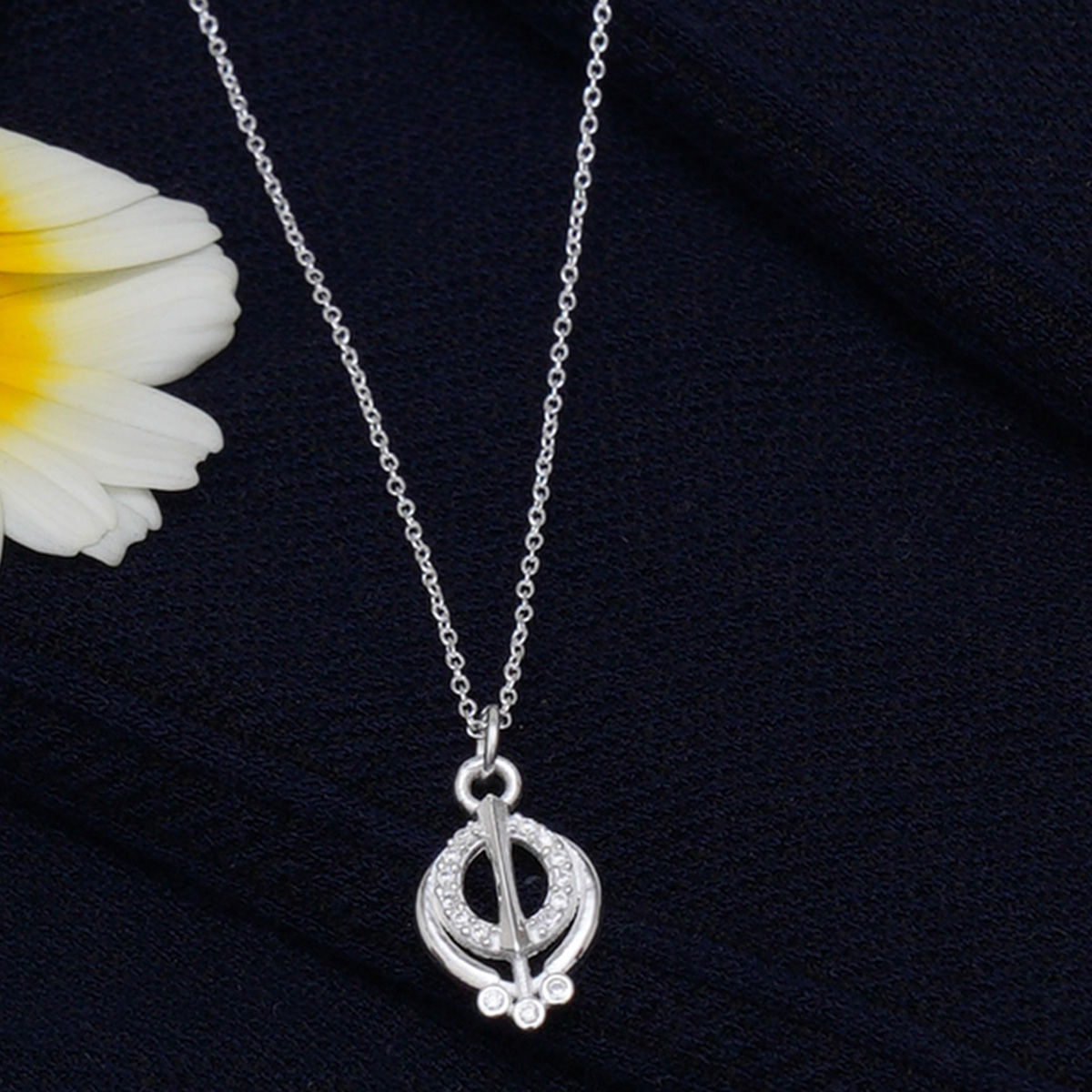 KUNUZ by Karatcart 925 Sterling Silver Ek-Onkar Shape American Diamond ...