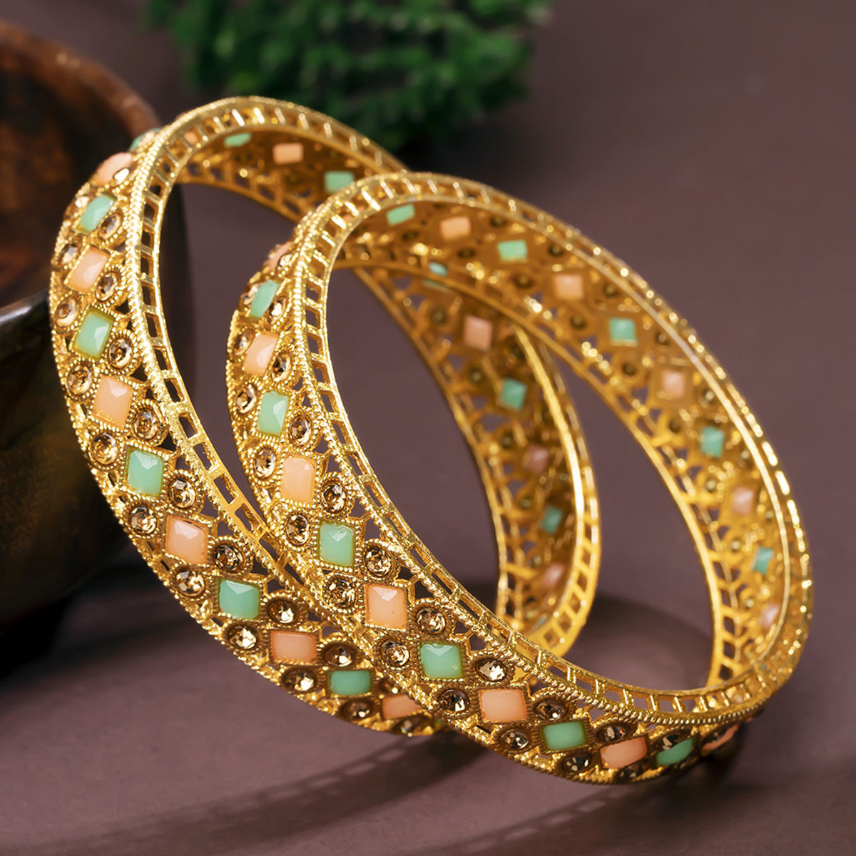 Sukkhi Delightful Gold Plated Austrian Diamond (Set of 2) Bangle For ...
