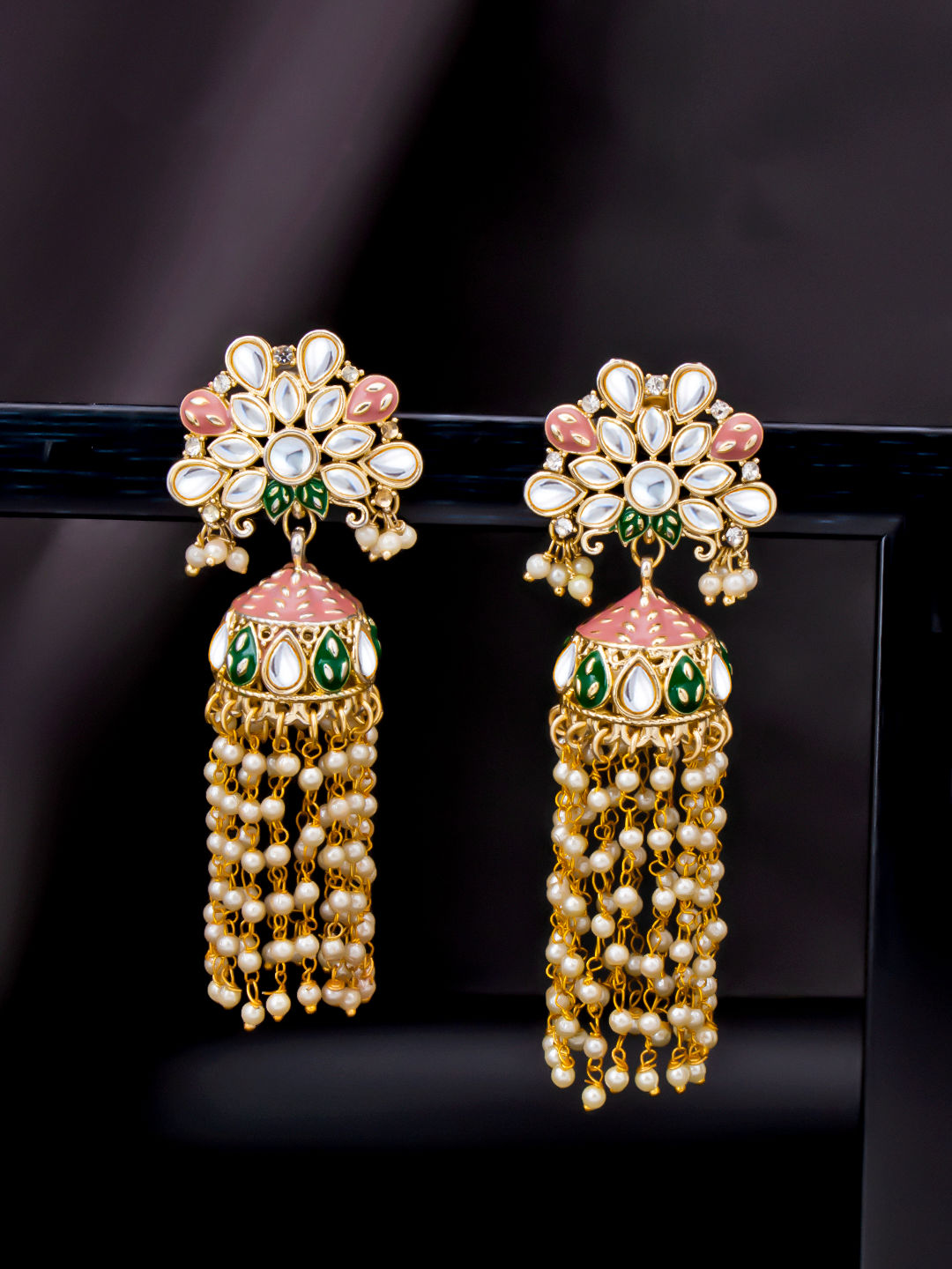 Sukkhi Exclusive Kundan Gold Plated Meenakari Jumki Earring Set for Women