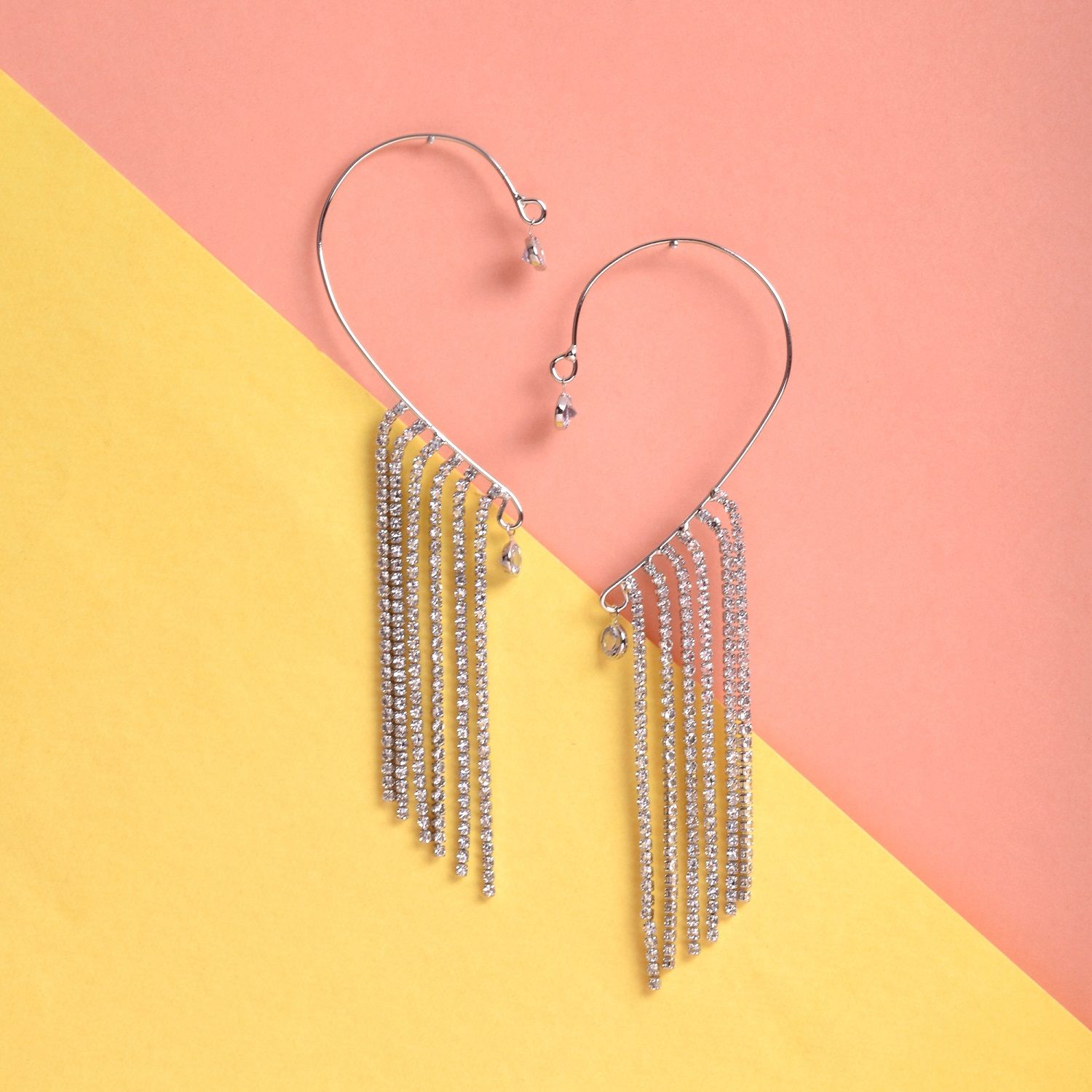Steorra Jewels Long Glittery Silver Dangler Earcuffs