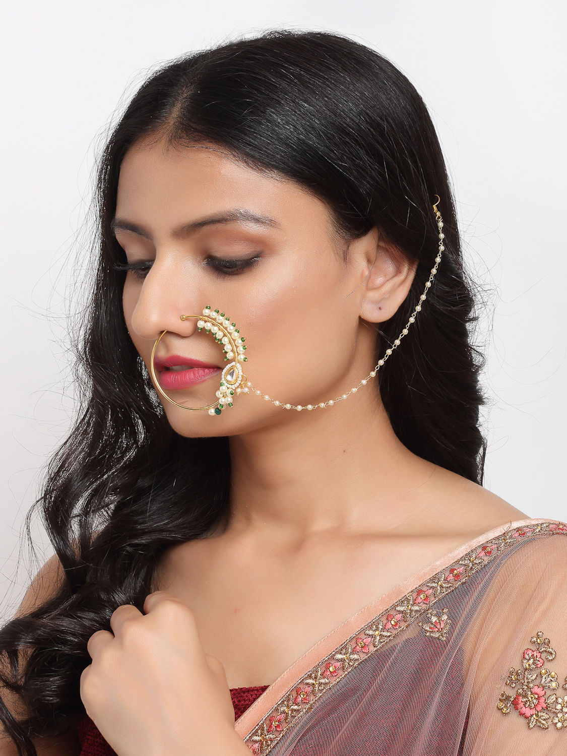 Ruby Raang Maharani Kundan Nose Ring - A380-55