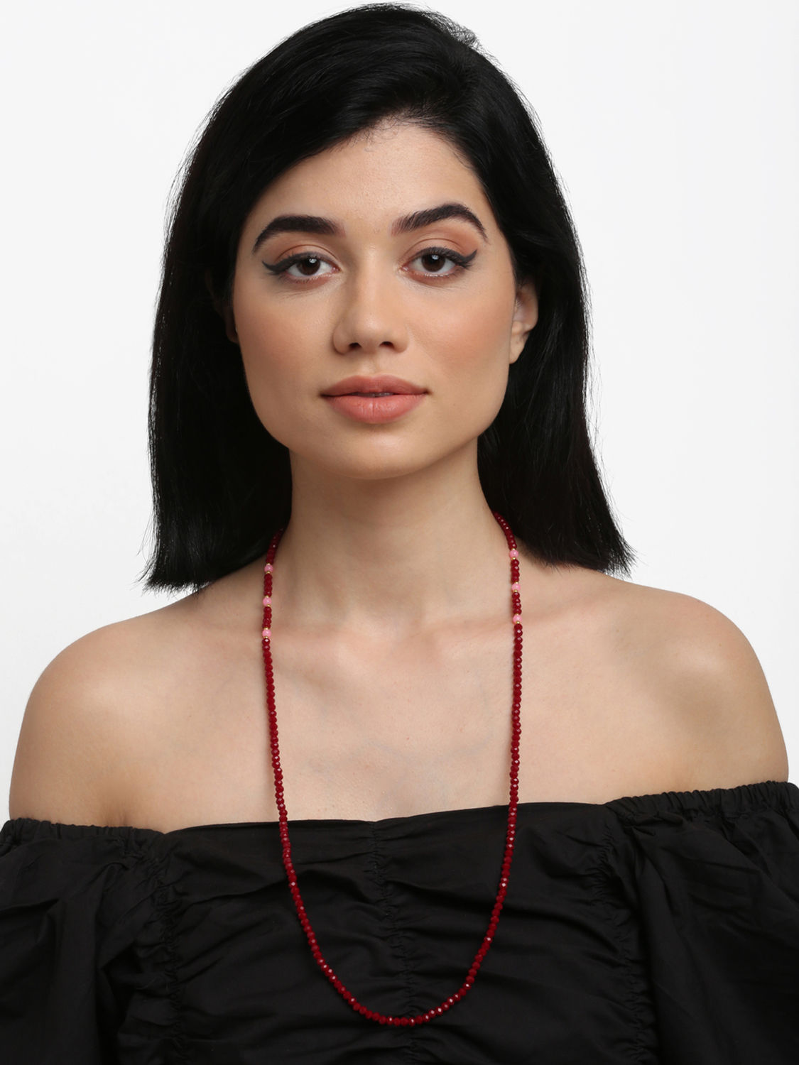 Ruby Raang Stone And Gold Mask Chain - A404-100