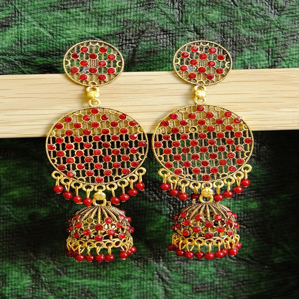 Crunchy Fashion Gold Plated Round Shape Jali Style White Earrings - RAE0965