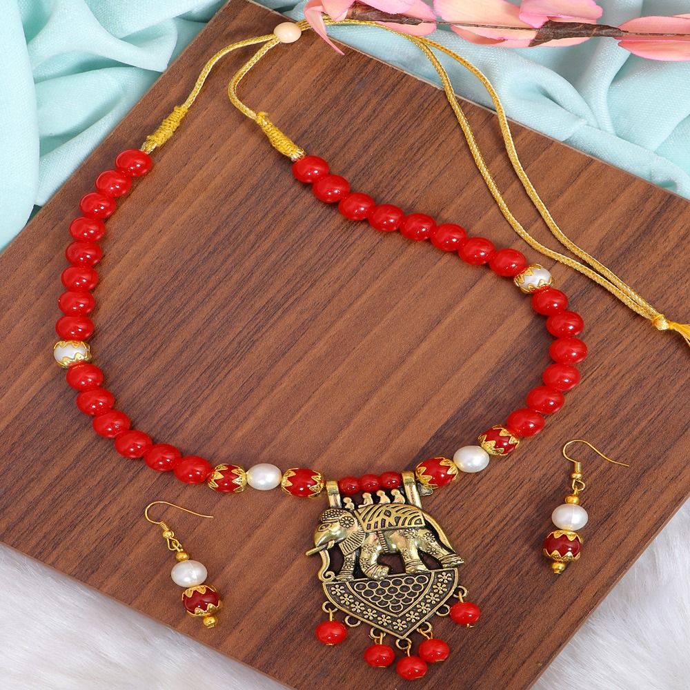 Crunchy Fashion Traditional Gold-plated Royal Bahubali In Red Pearl ...