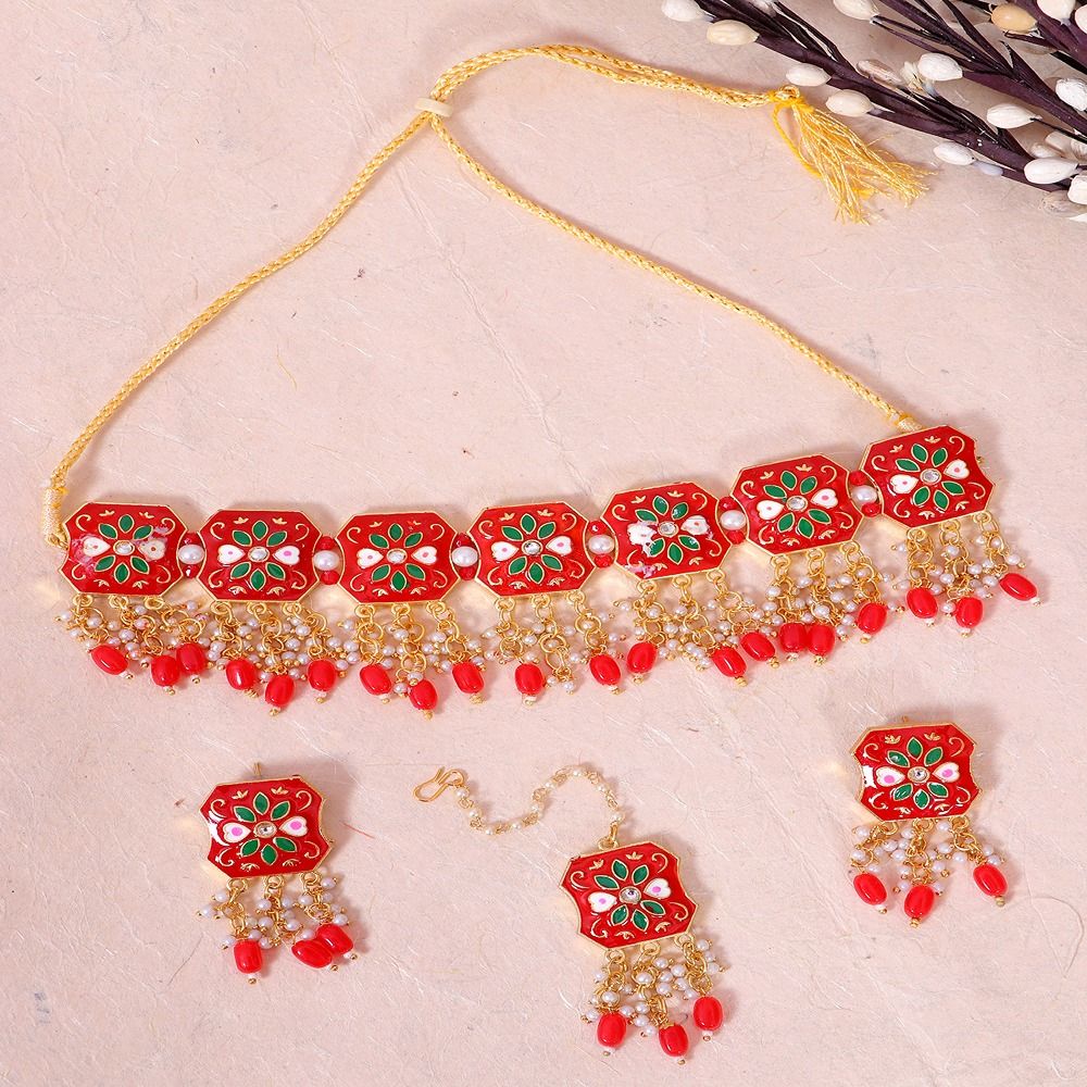 Crunchy Fashion Crunchy Fashion Indian Gold-Plated Red Meenakari ...