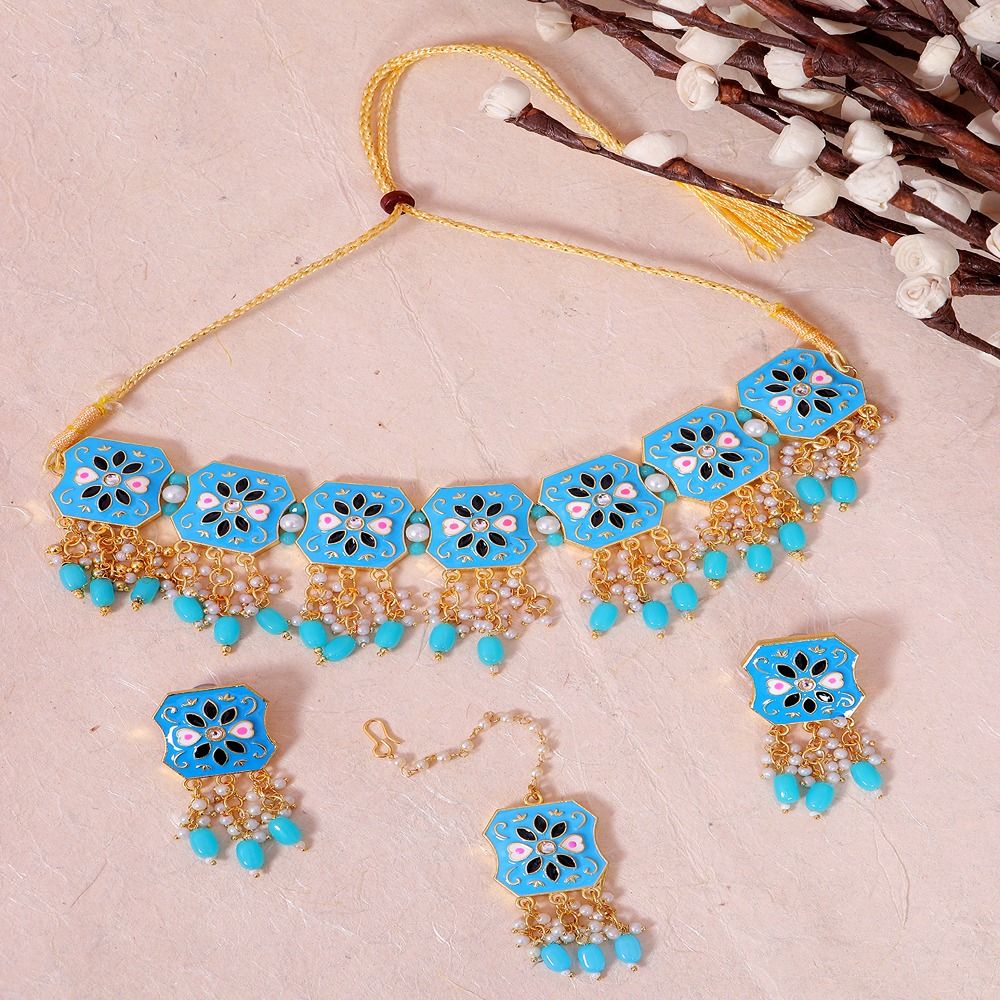 Crunchy Fashion Crunchy Fashion Indian Gold-Plated Sky Blue Meenakari ...