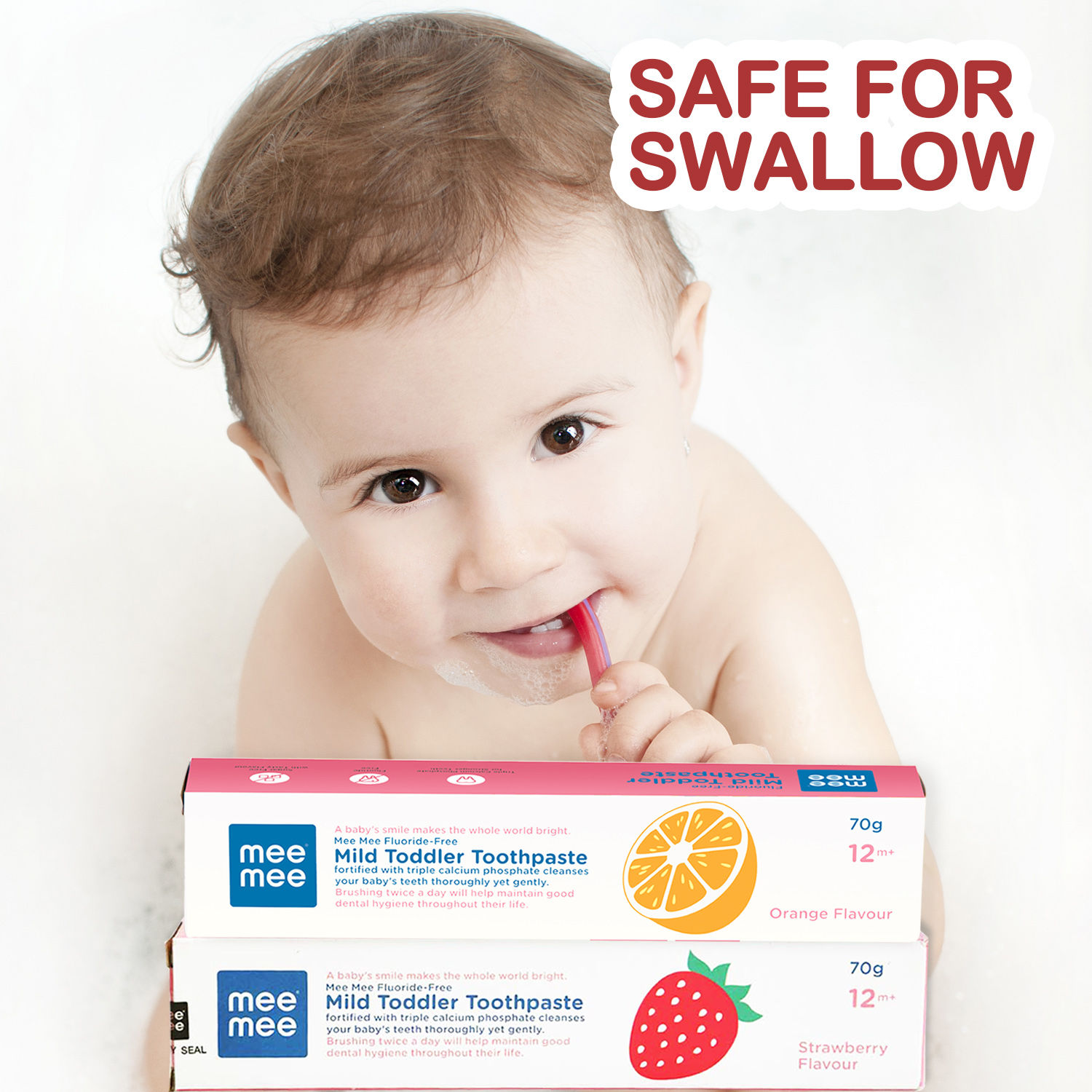 MeeMee Fluoride-Free Strawberry & Orange Flavor Toothpaste, 70 g (Pack ...