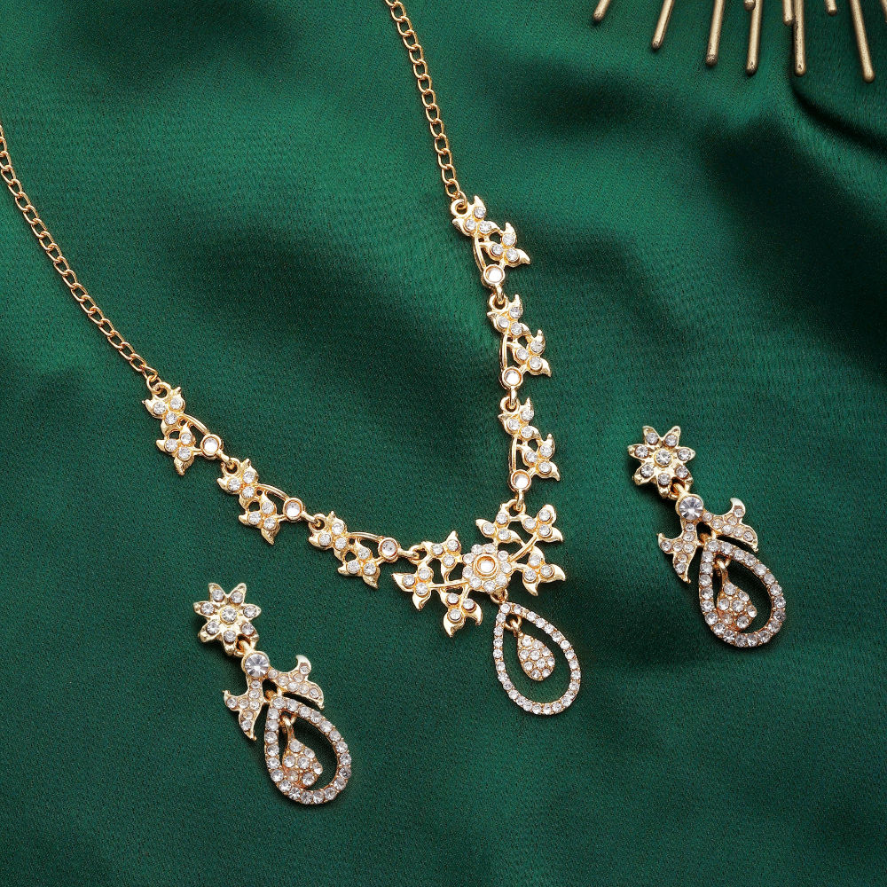 Estele Gold Plated Floral Designer Jewellery Set with Austrian Crystals ...
