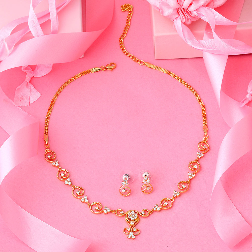 Estele Gold And Rhodium Plated Cz Gorgeous Necklace Set For Women