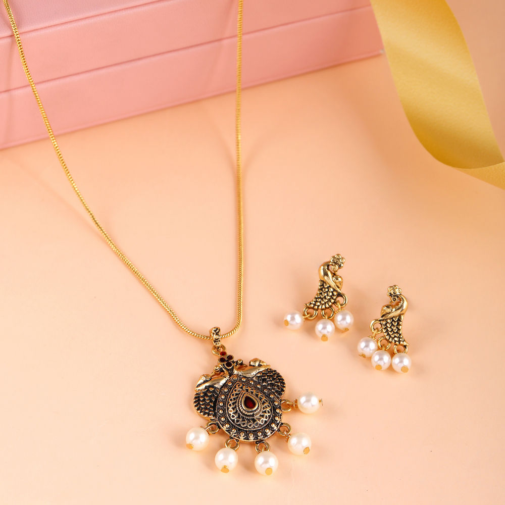 Estele Gold Plated Beautiful Peacock Designer Jewellery Set with Pearl ...
