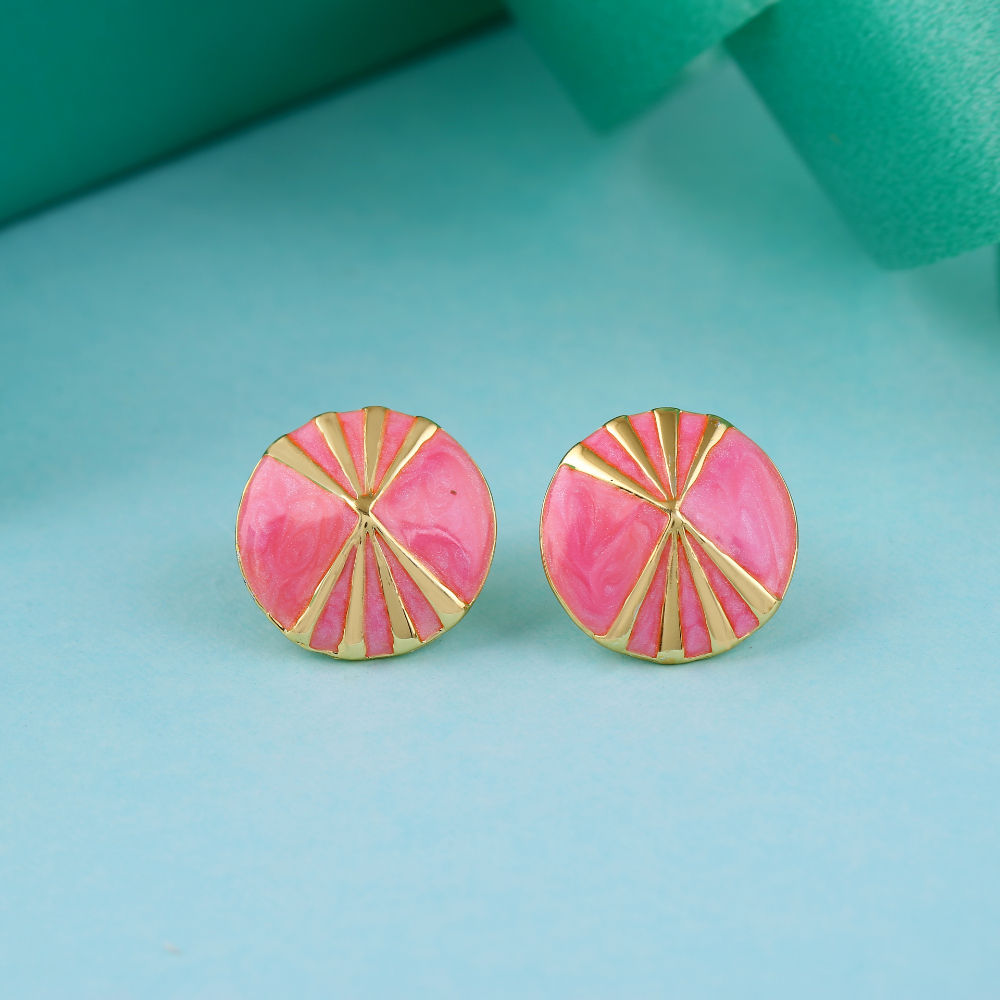 Estele Gold Plated Beautiful Round Shaped Stud Earrings with Red Enamel ...