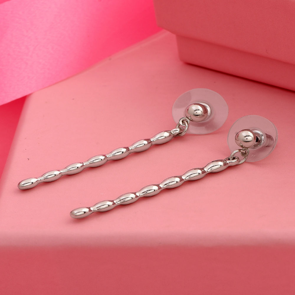 Estele Rhodium Plated Twisted Baton Dangle Earrings for Women