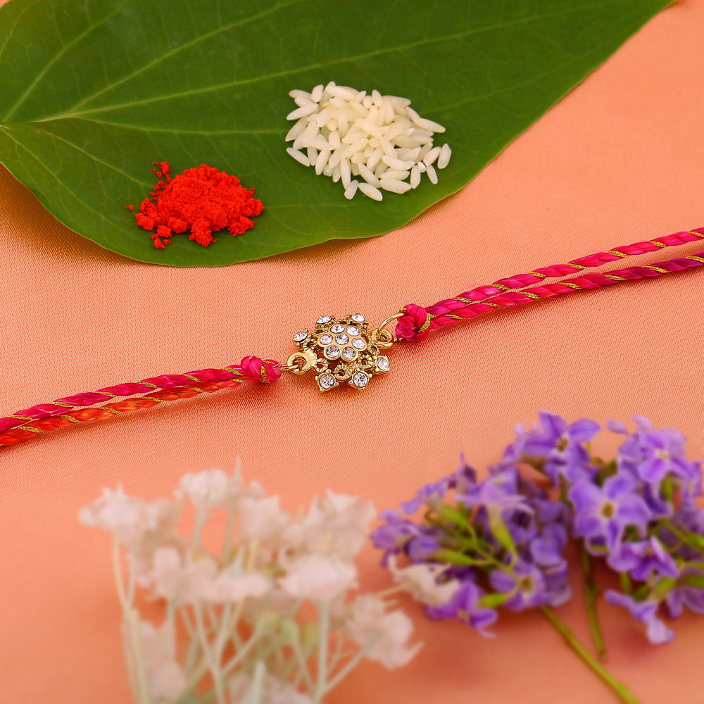 Estele Gold Plated Nakshi Style Rakhi with Austrian Crystals and Multi ...