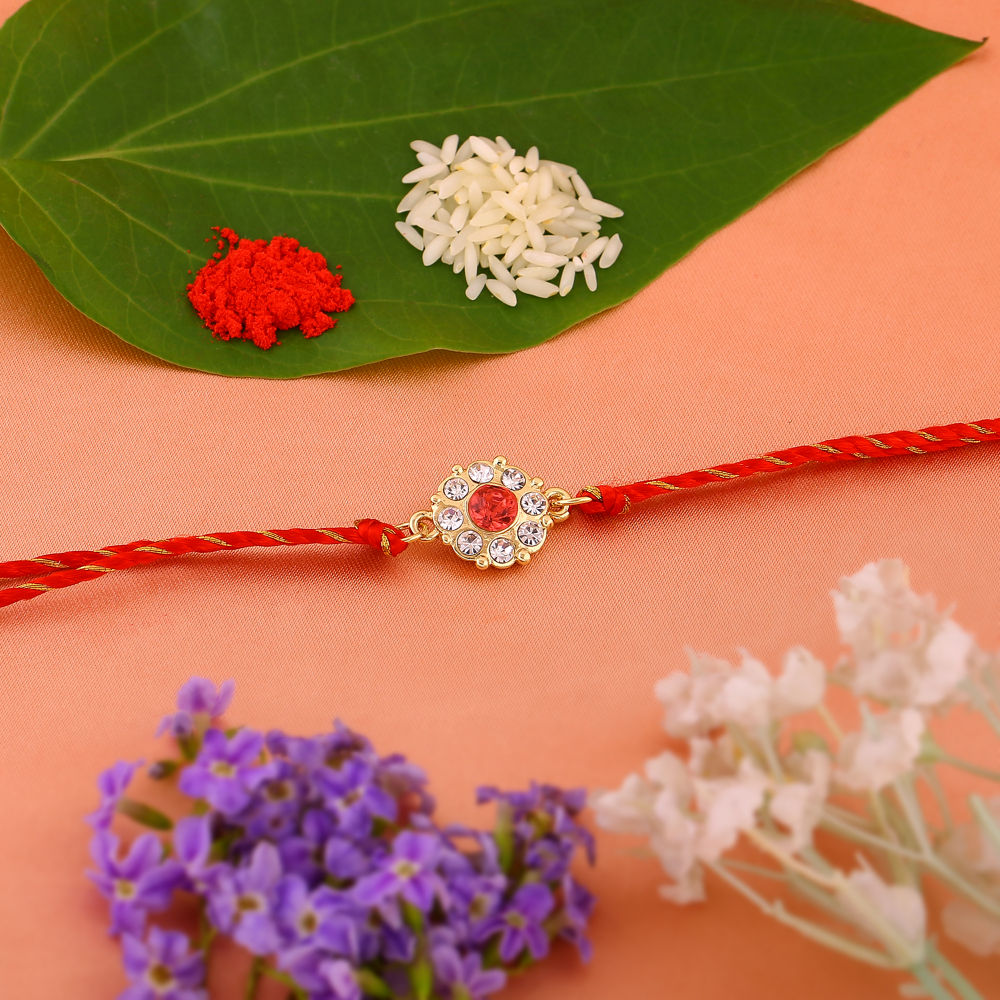 Estele Gold Plated Devotional Flower Rakhi with Austrian Crystals and ...