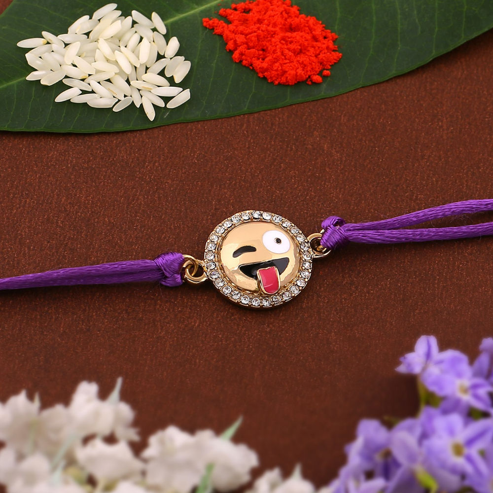 Estele Gold Plated Emoji Rakhi with Austrian Crystals and Fancy silk Thread