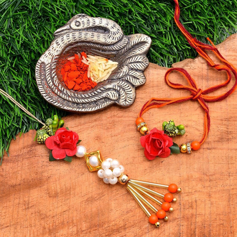 Silvermerc Pearl Flower Rakhi Combo For Men & Women