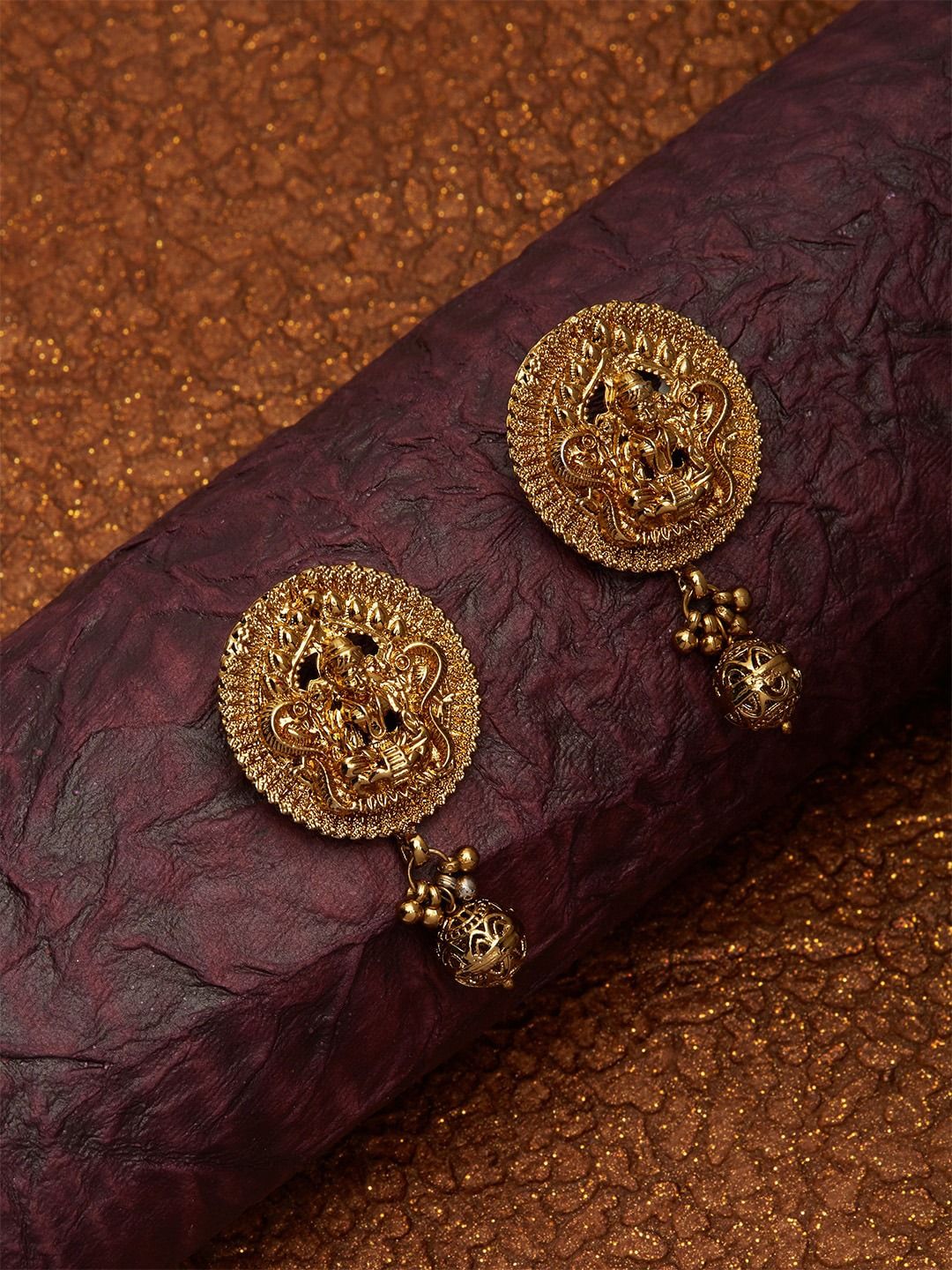 FIDA ETHNIC INDIAN TRADITIONAL GOLD LAKSHMI TEMPLE STUD EARRINGS FOR WOMEN