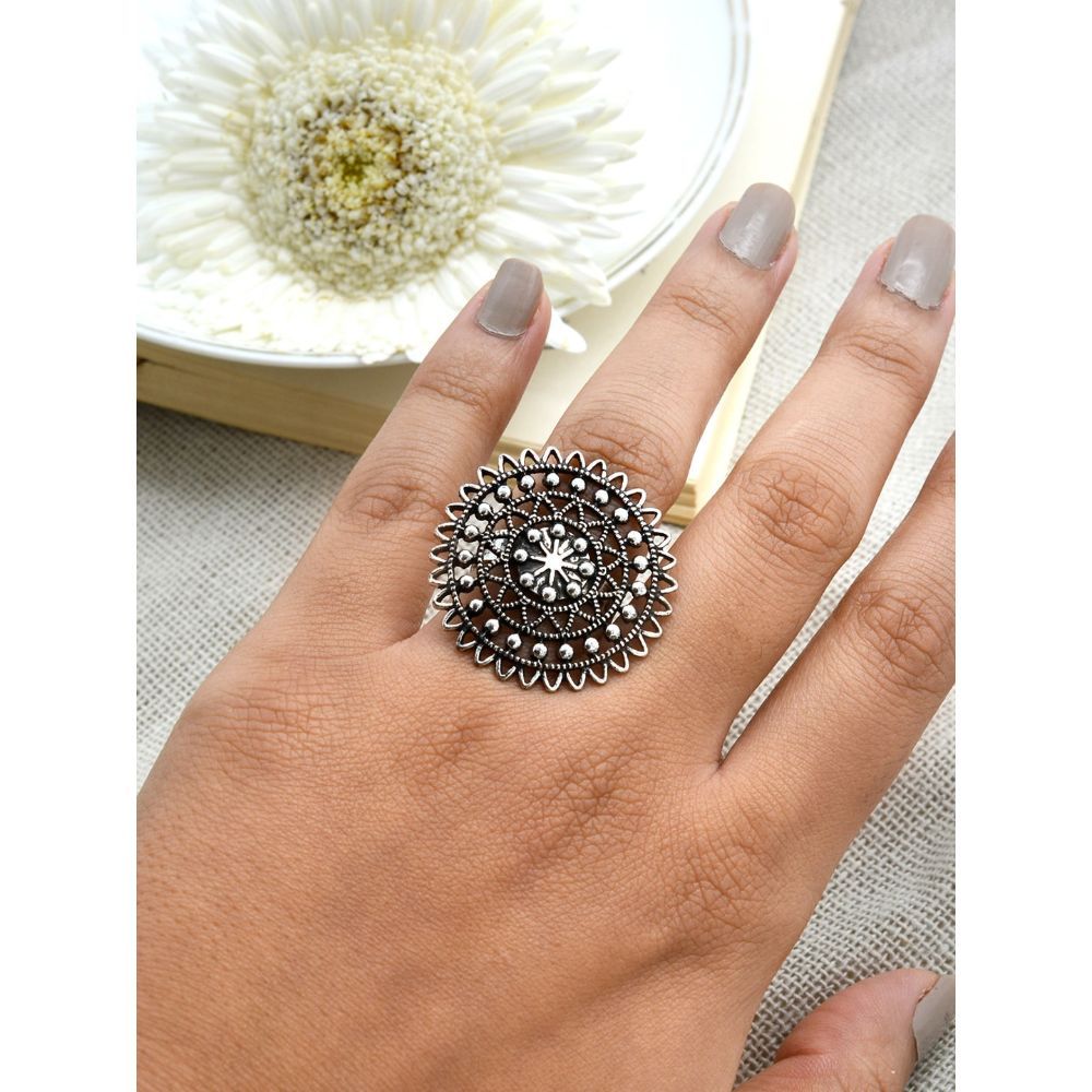 Pujvi Fashions Antique Big Oxidised Ring For Womens and Girls