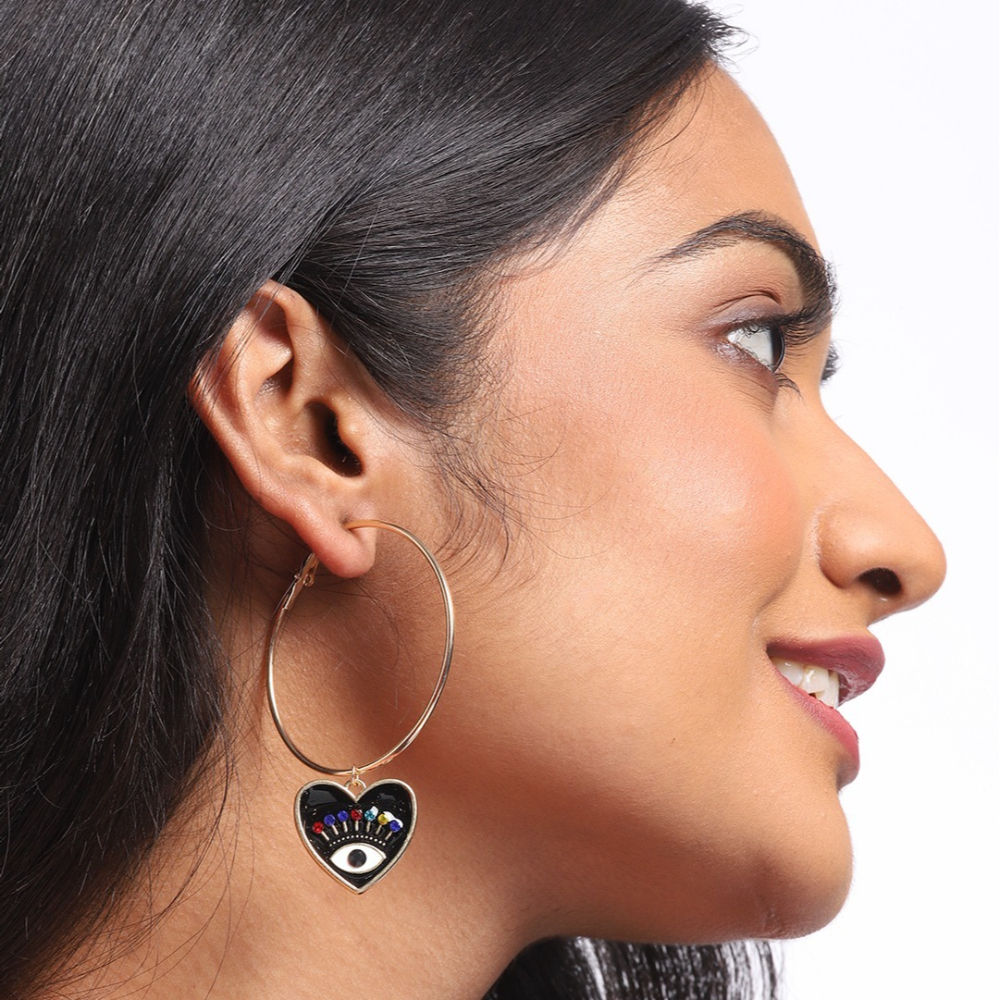 Blueberry Blueberry Black Gold-Plated Evil Eye Enamelled Circular Drop ...