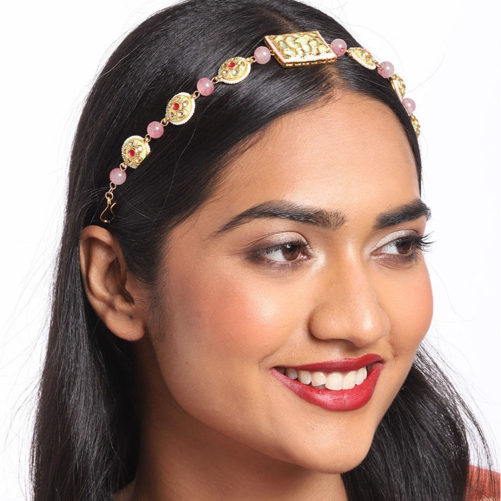 Blueberry Blueberry Women White Blue Pearl Stone Embellished Head Chain