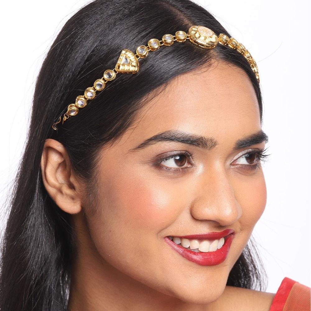 Blueberry Blueberry Women Gold-Toned White Kundan Stone Embellished ...