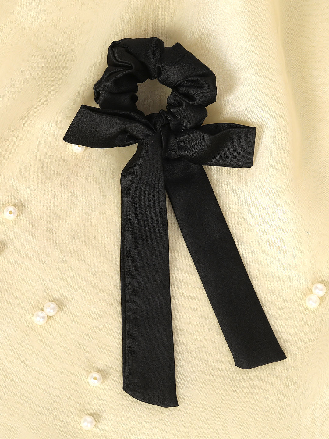 Satin Hair Ribbon Scrunchie in Black