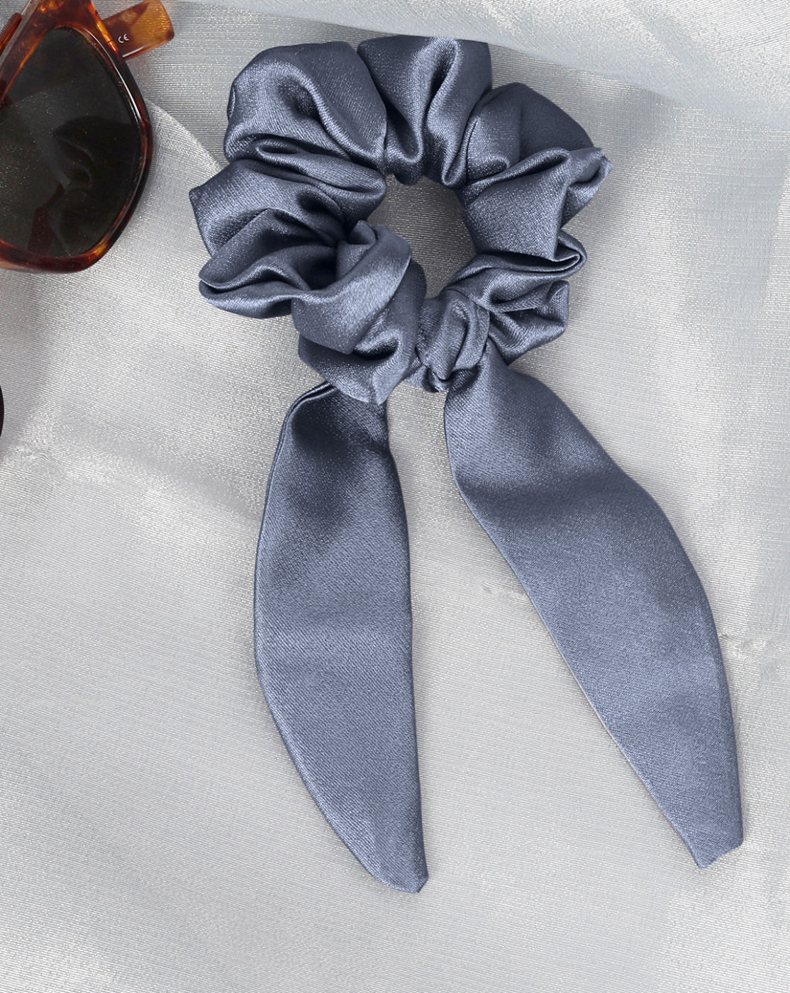 Long Tail Satin Scrunchie in Magnetic Blue
