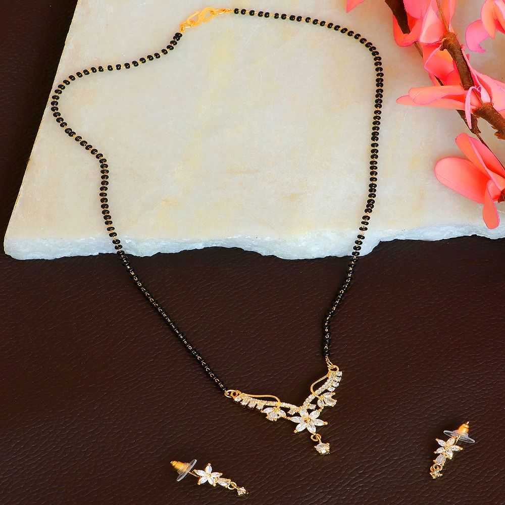 Crunchy Fashion American Diamond Gold-Plated Classic Sleek Floral ...