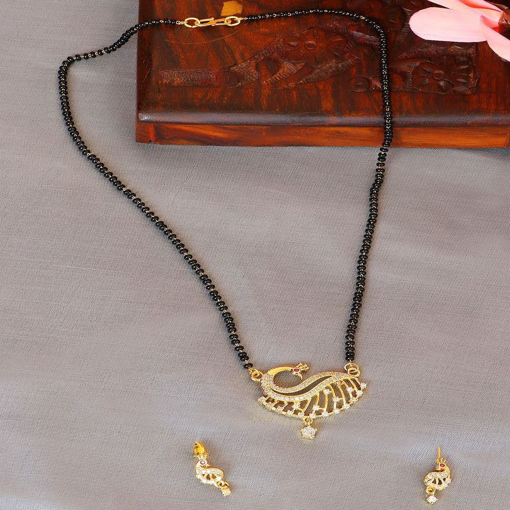 Crunchy Fashion American Diamond Ethnic Gold-Plated Peacocok ...