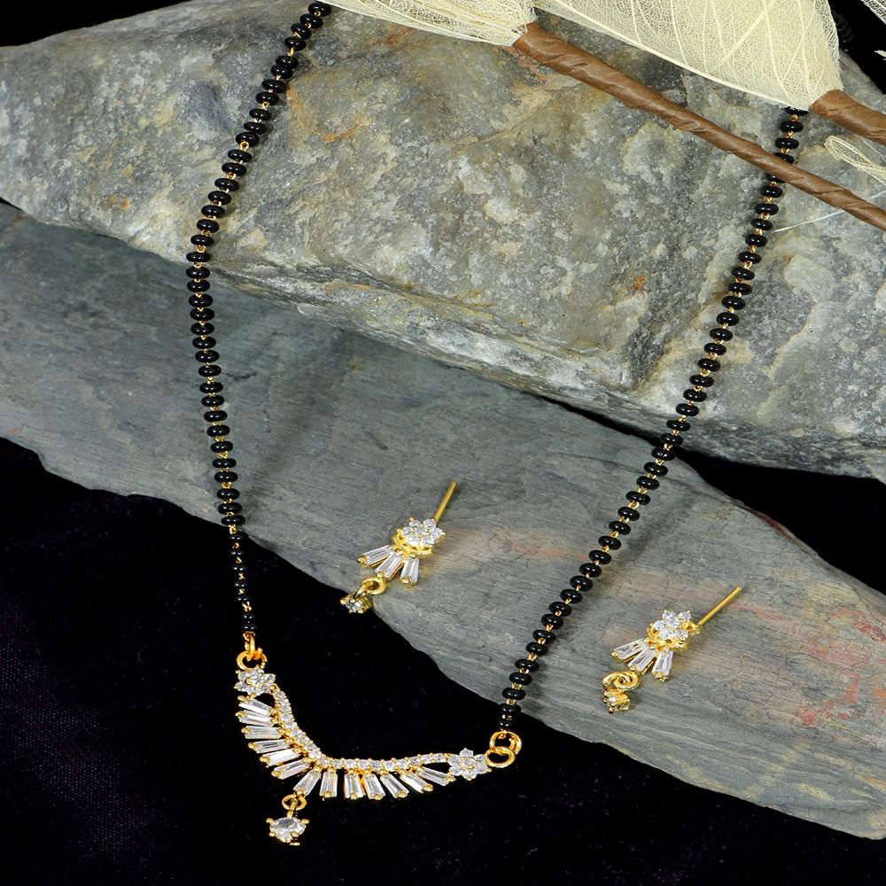 Crunchy Fashion Gold Plated American Diamond/AD Studded Mangalsutra Set