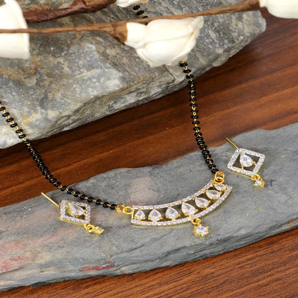 Crunchy Fashion American Diamond Studded Gold Plated Mangalsutra Set