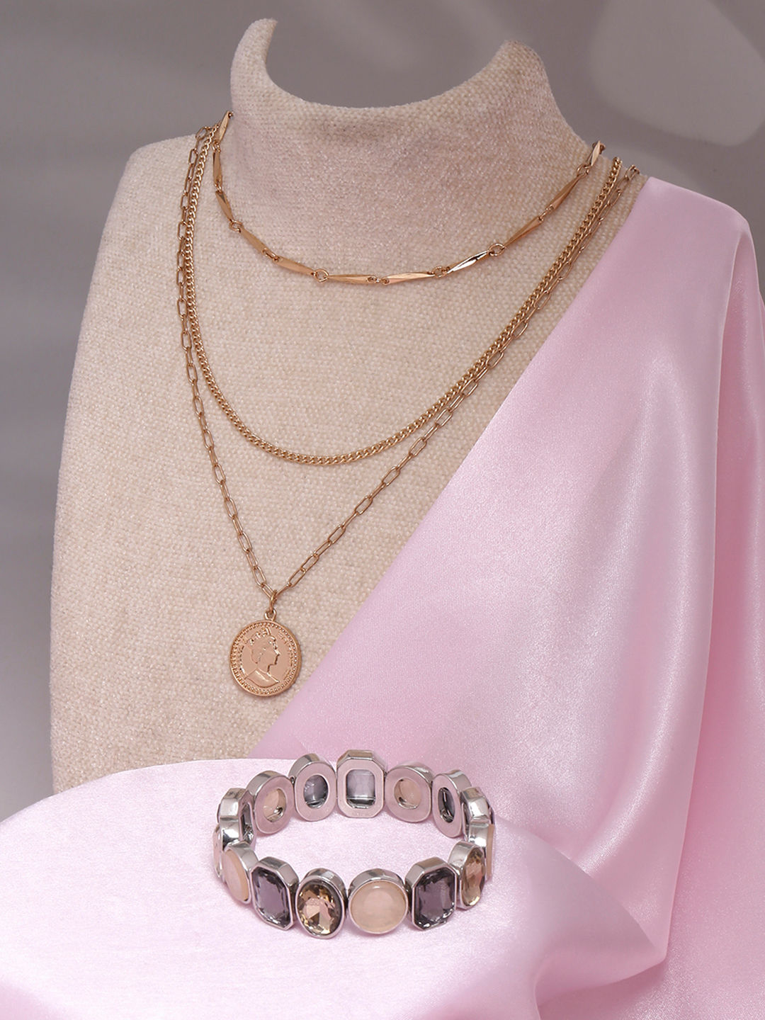 Lilly & Sparkle Combo Pack Of Gold Toned 3 Layered Necklace With Multi ...