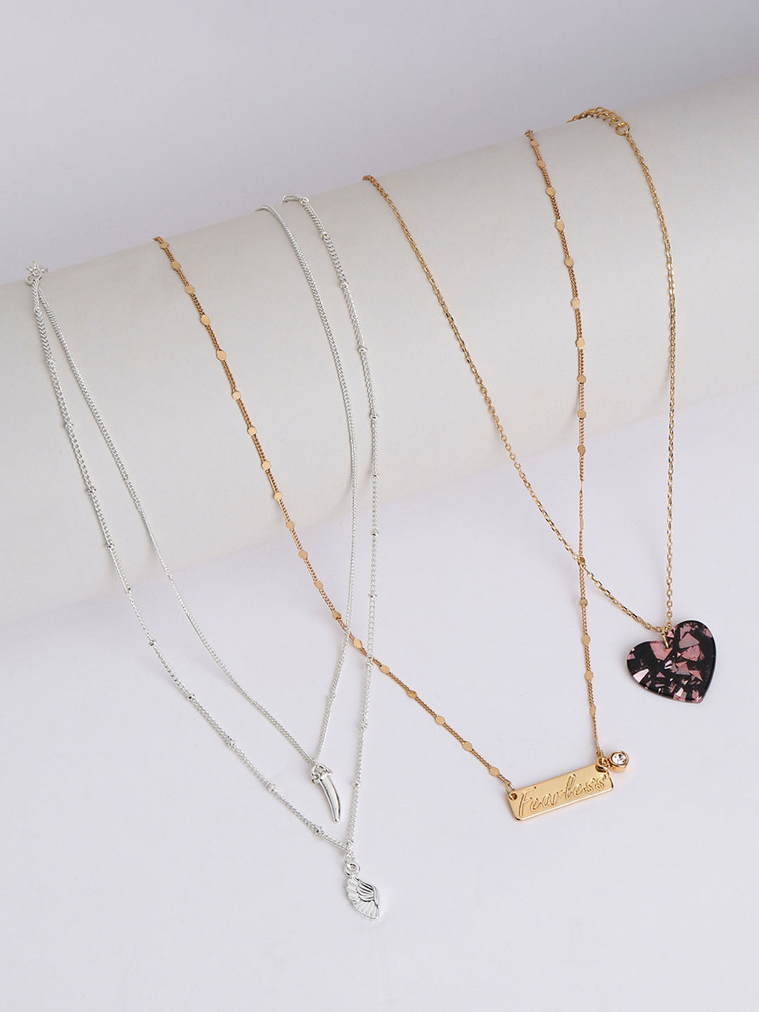 Lilly & Sparkle Combo Pack Of Gold Toned Necklace With Fearless Charm ...